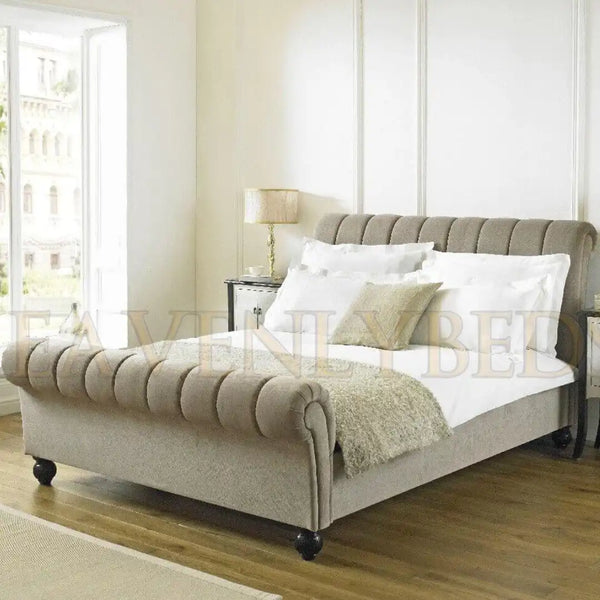 Abella Sleigh Bed Frame – 5ft Kingsize - Sand Naples - Heavenlybeds